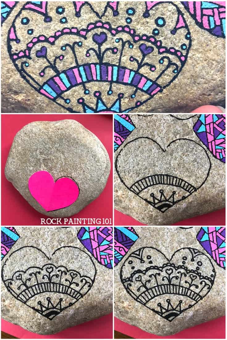 Mandala Heart Painted Rock ~ A fun way to practice the mandala style