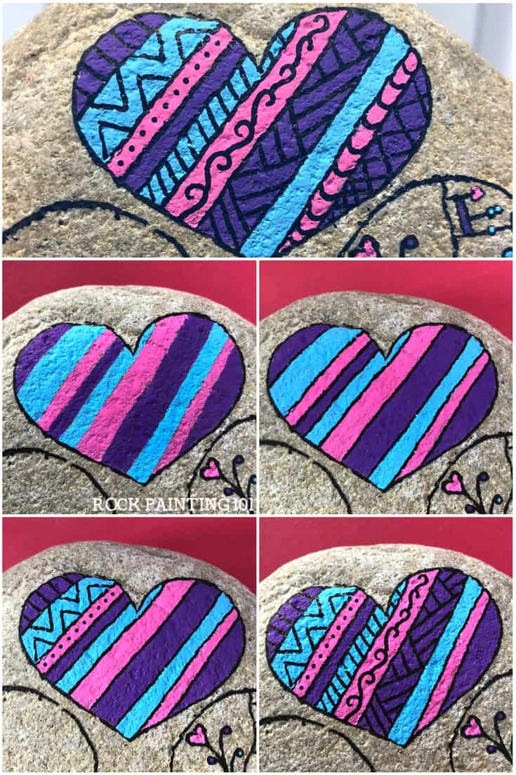 Striped Heart Rock ~ A perfect rock painting project for beginners!