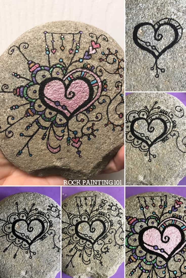 Zendangle Heart Painted Rocks - Rock Painting 101