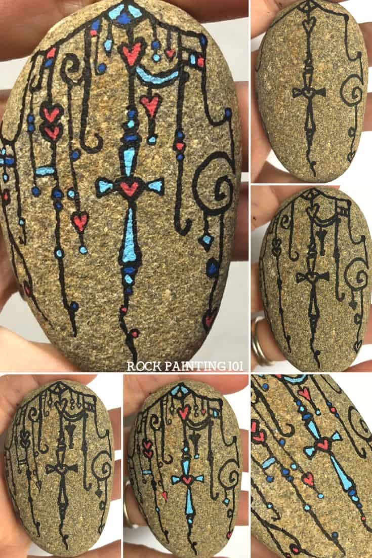 Zendangle Cross Rock ~ Rock painting ideas for beginners