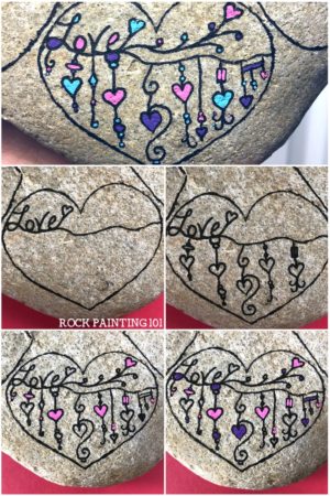 Dangle Heart Painted Rocks ~ A fun technique that's perfect for beginners!
