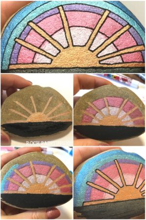Watch how to paint an amazing graphic sunset - Rock Painting 101