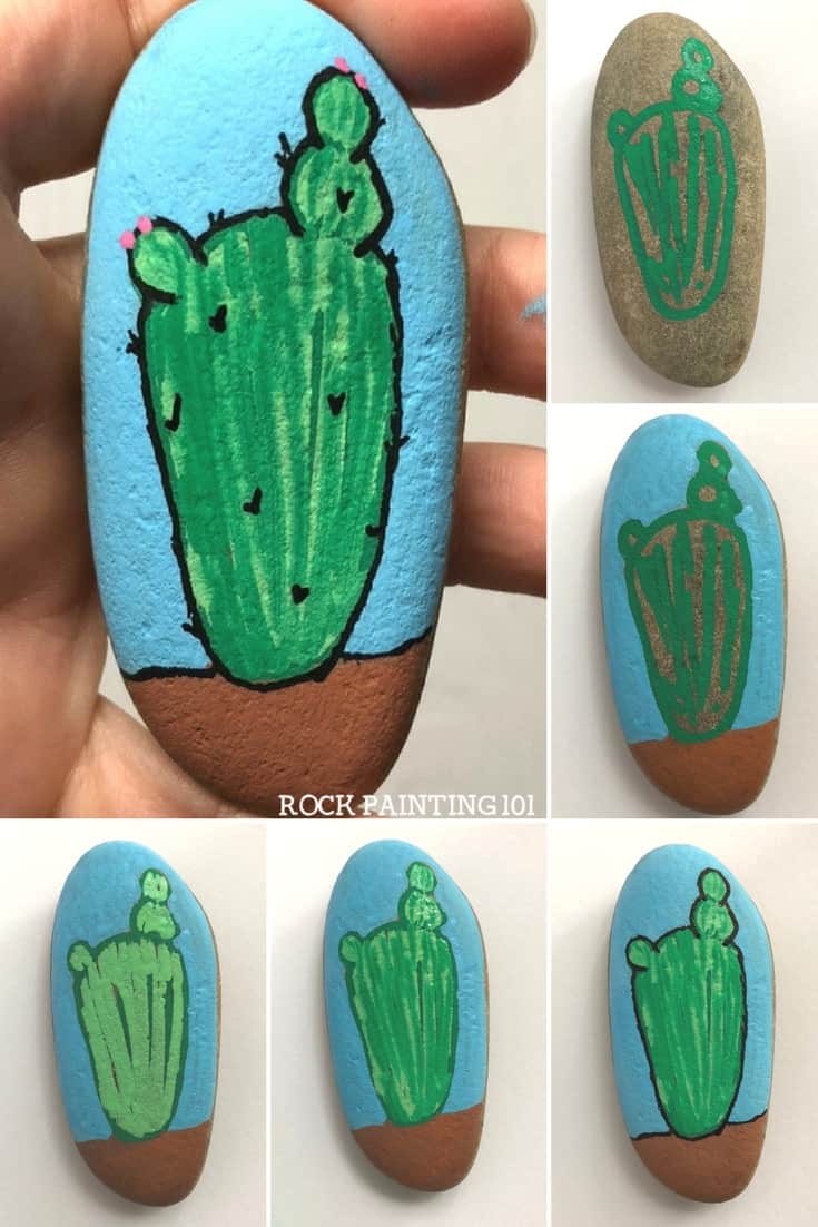 How to paint a cactus to make a fun rock