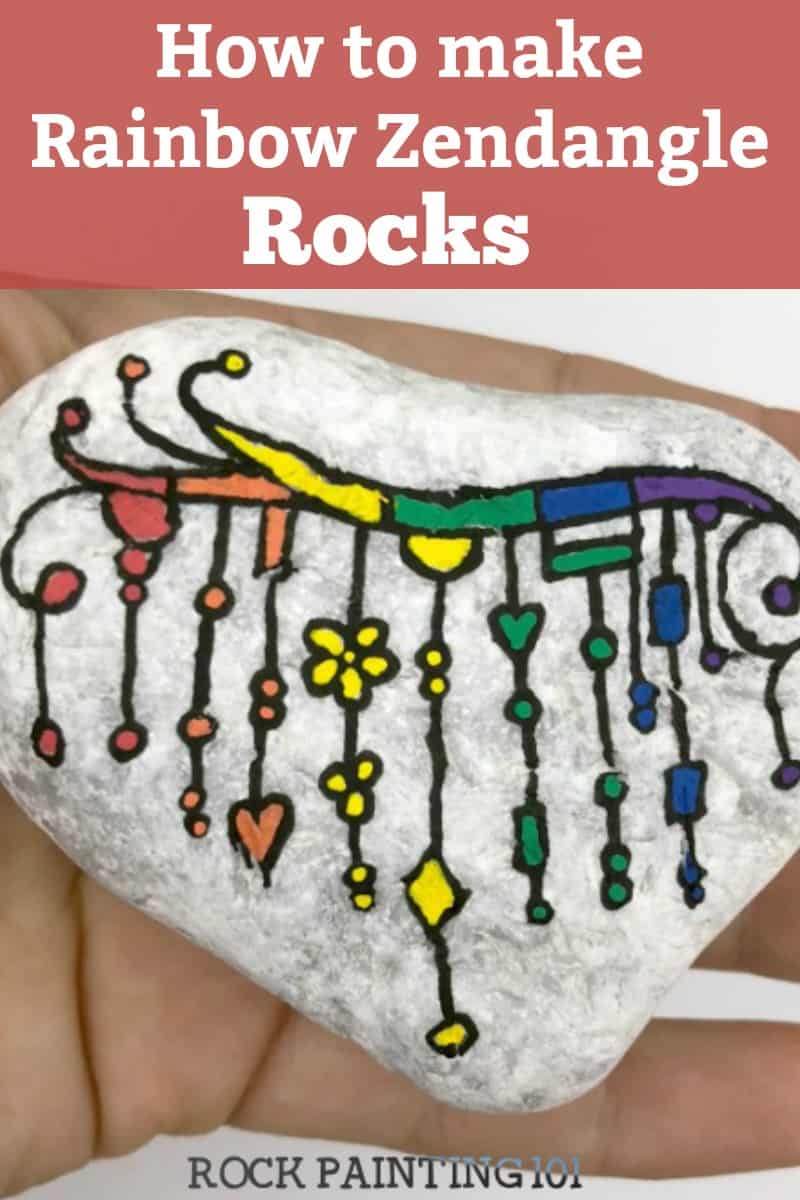 How to make fun rainbow zendangles on your rocks - Rock Painting 101