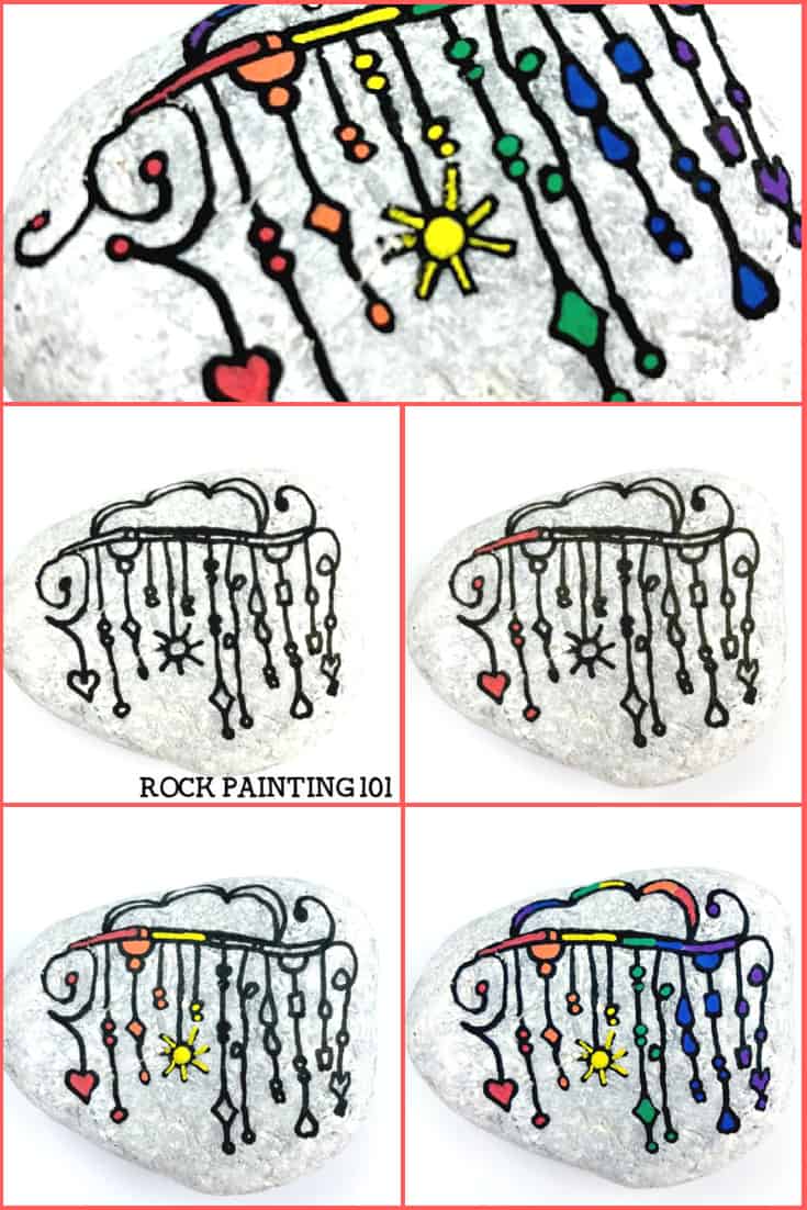 How to make fun rainbow zendangles on your rocks - Rock Painting 101