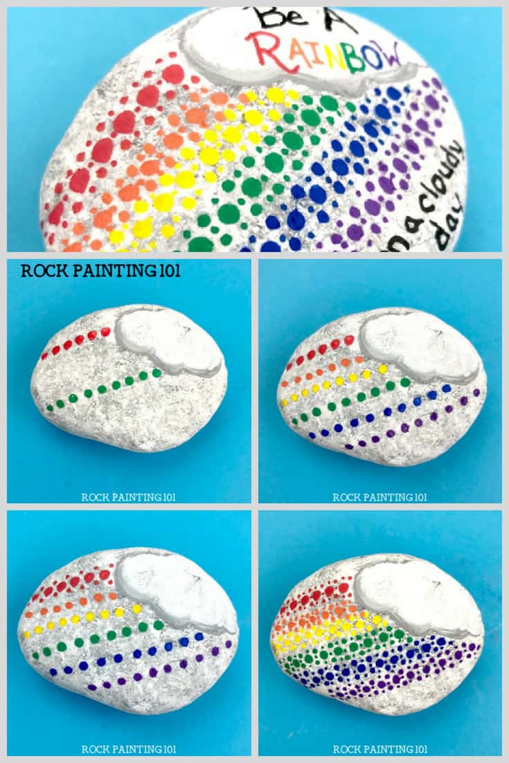 How to make a beautiful dotted rainbow kindness rock - Rock Painting 101