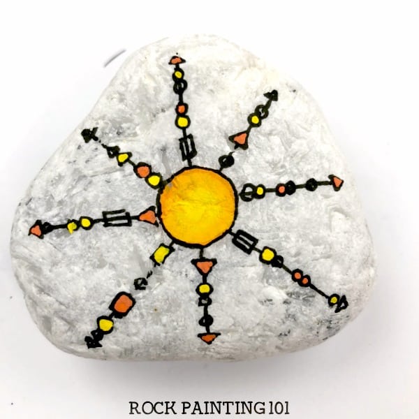 How to make a unique sun zendangle painted rock - Rock Painting 101