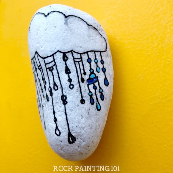 How to make a fun raincloud zendangle painted rock - Rock Painting 101