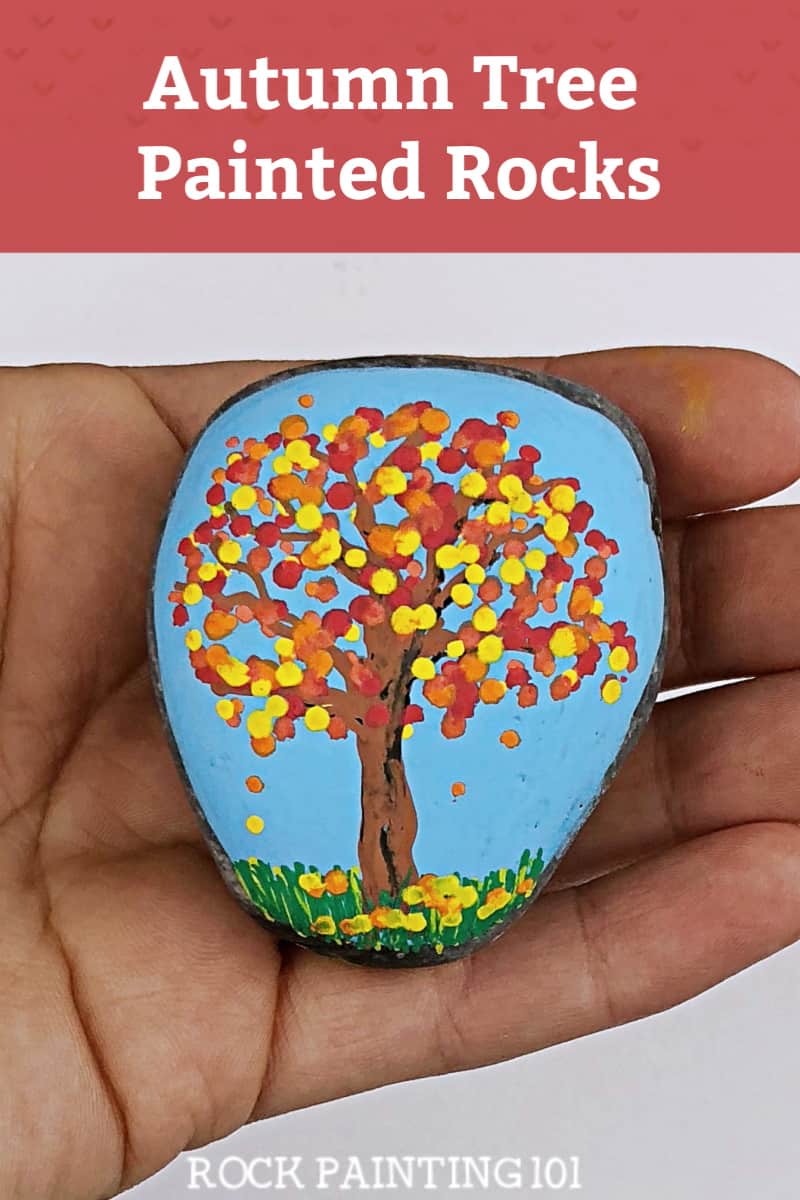 How to use dot painting to make beautiful fall trees - Rock Painting 101