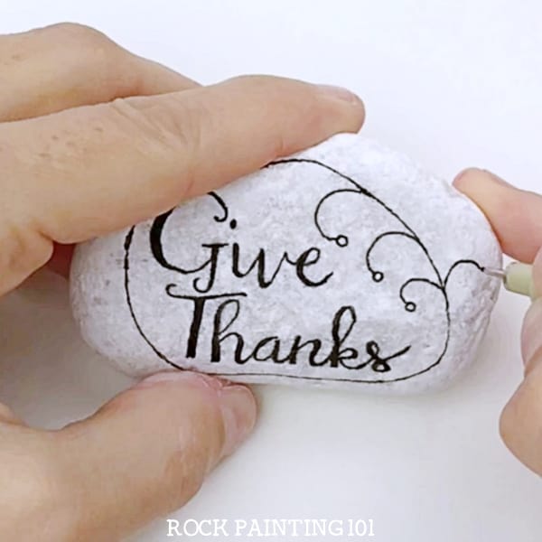 How to easily make hand lettered Thanksgiving rocks - Rock Painting 101