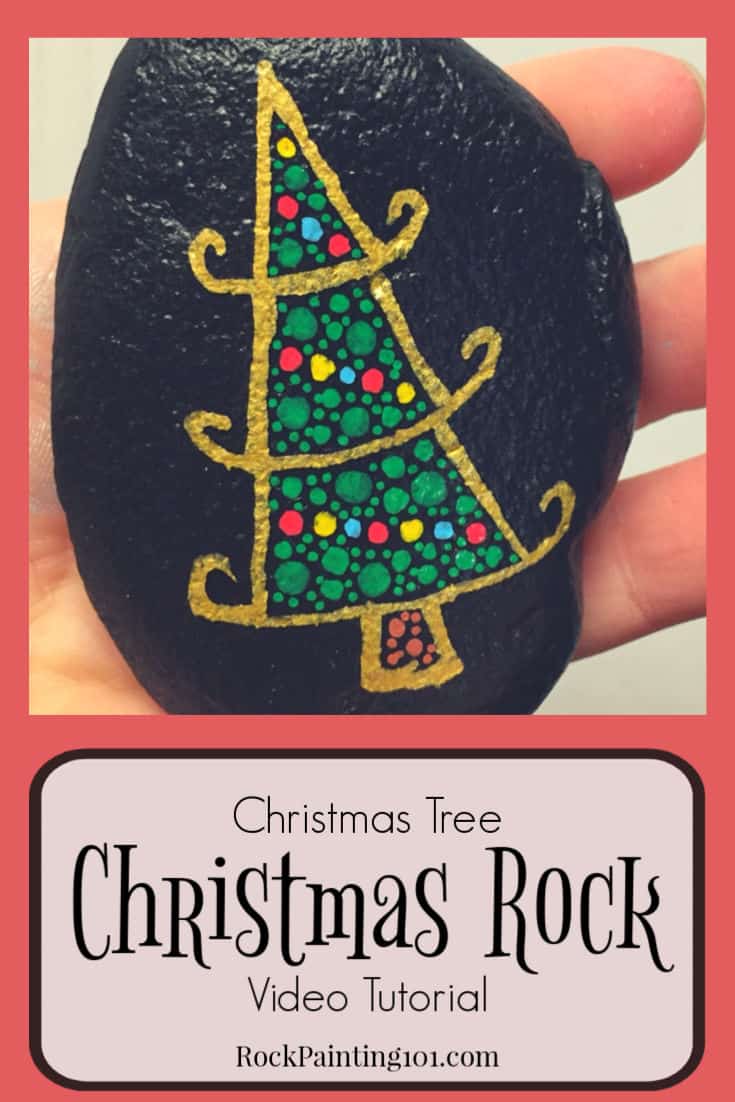 How to make a dotted Christmas tree rock - Rock Painting 101