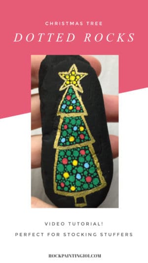 How to make a dotted Christmas tree rock - Rock Painting 101