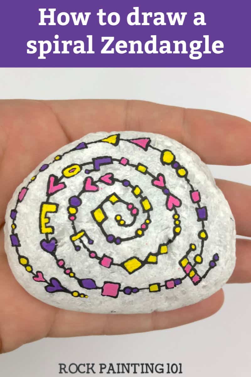 How To Draw A Spiral Zendangle Pattern On A Rock Rock Painting 101