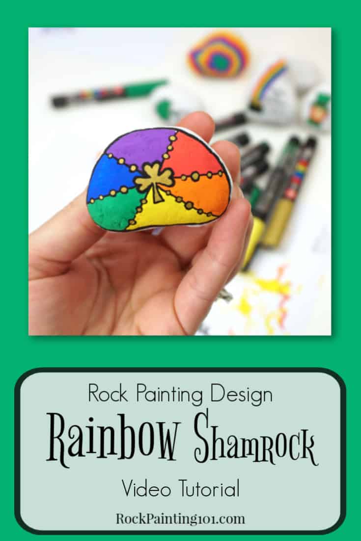 Rainbow Shamrock painted rocks - Rock Painting 101