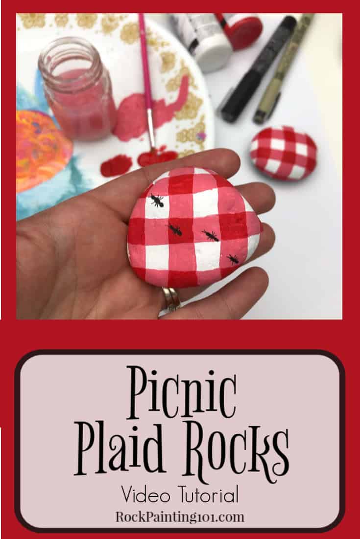 How to paint a red and white checkered pattern onto a rock