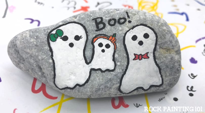 How to make a fun ghost rock painting family - Rock Painting 101