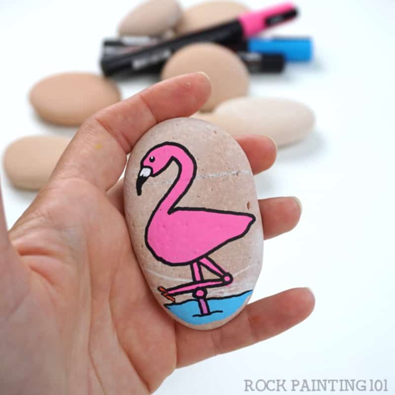How to make flamingo painted rocks - Rock Painting 101
