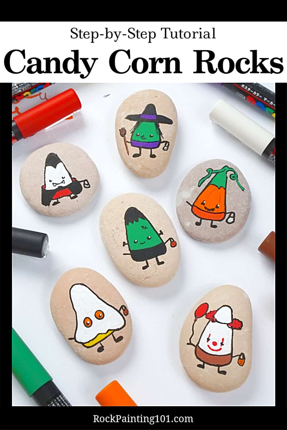 Fun Halloween Candy Corn Rocks - Rock Painting 101