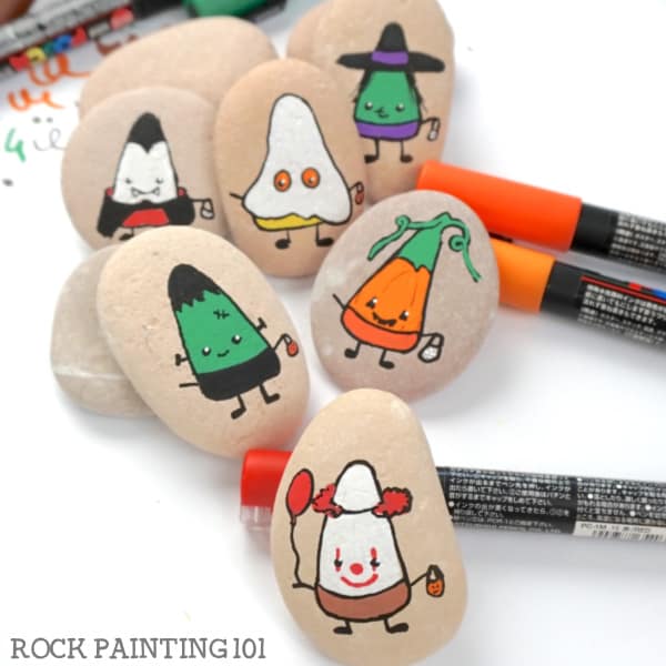 Fun Halloween Candy Corn Rocks - Rock Painting 101
