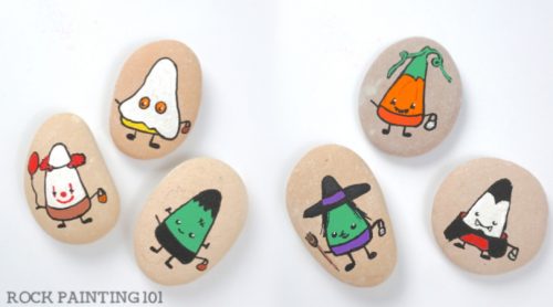 Fun Halloween Candy Corn Rocks - Rock Painting 101