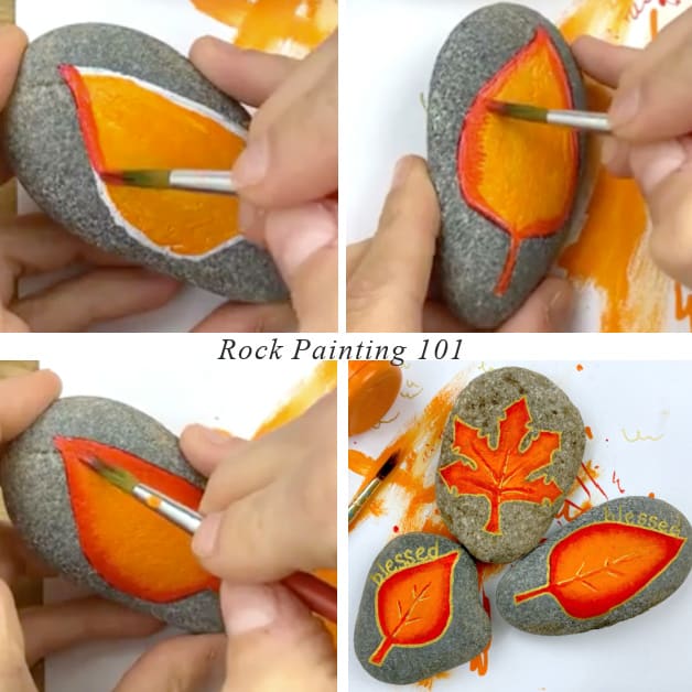 How to Paint Autumn Leaves with Acrylic Paint - Rock Painting 101