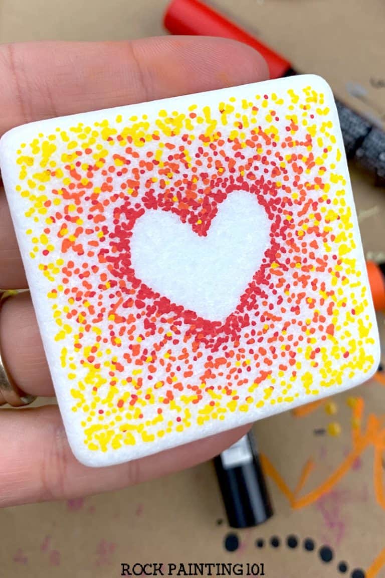 How to Paint a Pointillism Heart Design in Fall Colors - Rock Painting 101