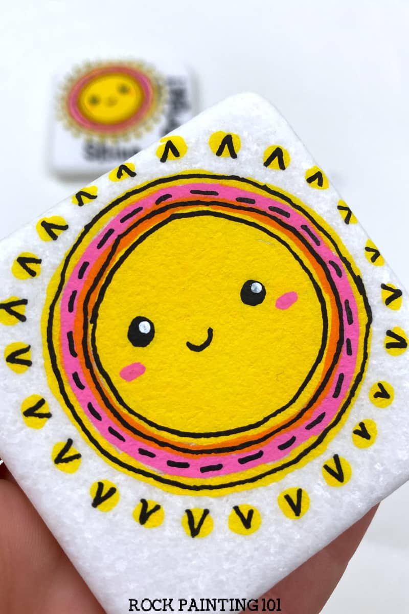 How to Paint a Happy Sun Design on a Rock - Rock Painting 101