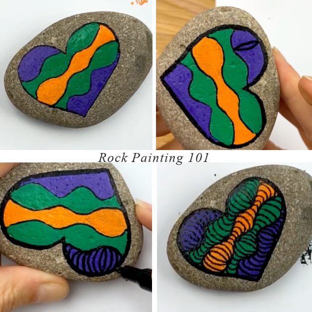 How to Paint an Op-Art Heart Rock - Rock Painting 101