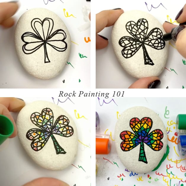 How to Paint a Mosaic Rainbow Shamrock - Rock Painting 101