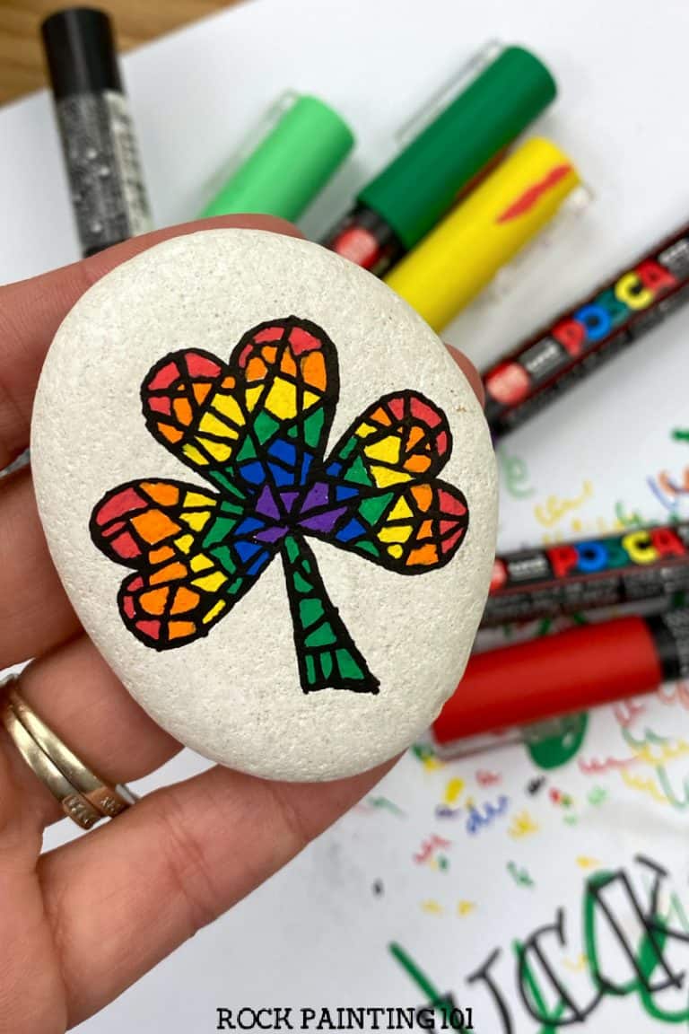 How to Paint a Mosaic Rainbow Shamrock - Rock Painting 101