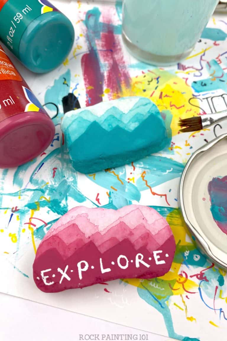 How to Paint Monochromatic Mountains with Acrylic Paint - Rock Painting 101