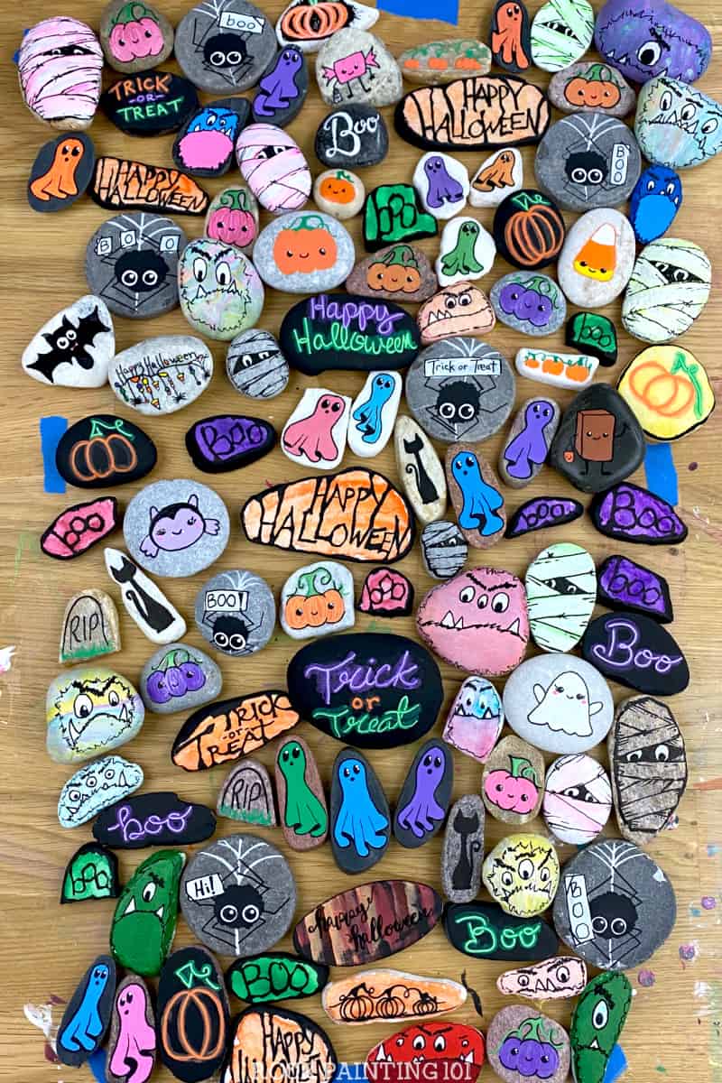 How to Paint Cute Candy Trick or Treat Rocks - Rock Painting 101