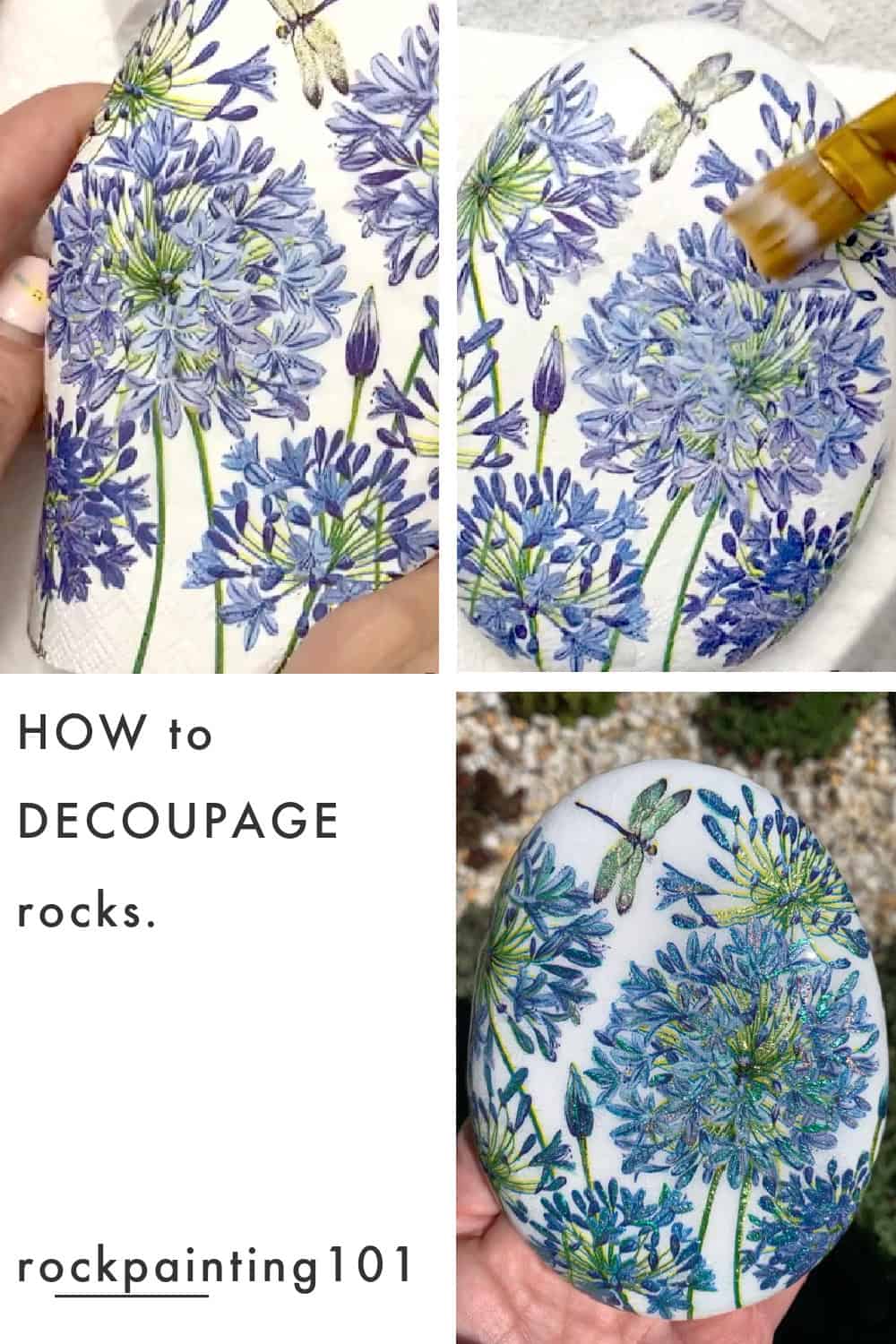 How to Decoupage Rocks with Napkins Step by Step - Rock Painting 101